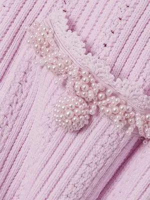 SELF-PORTRAIT Faux Pearl-embellished Pointelle-knit Mini Dress - Pink