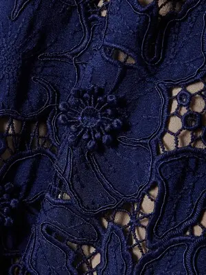 SELF-PORTRAIT Belted Guipure Lace Midi Dress - Blue