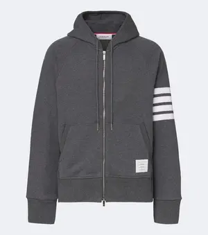 Thom Browne 4-bar Cotton Jersey Zip-up Hoodie - Grey