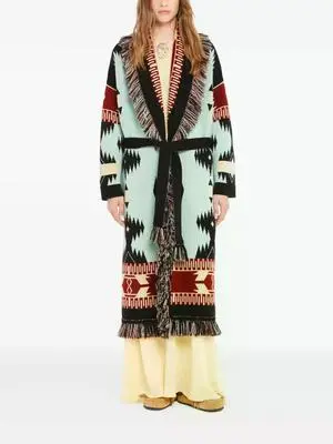 Alanui Icon Jacquard Fringed Cardigan Coat - Blue
