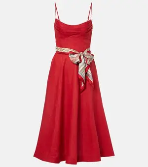 Zimmermann Rebellion Linen Midi Dress Red