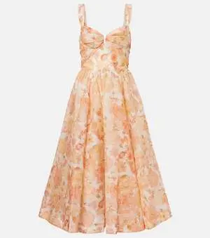 Zimmermann Rebellion Floral Linen And Silk Midi Dress - Orange