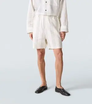 Commas Textured Striped Cotton Bermuda Shorts