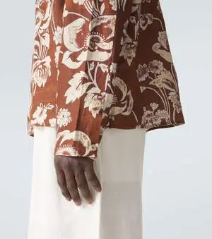 Commas Floral Tie-neck Linen Shirt