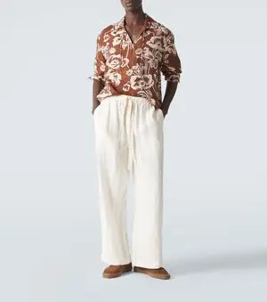 Commas Floral Tie-neck Linen Shirt