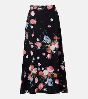 Erdem Floral Crêpe Midi Skirt - Black