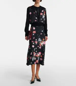 Erdem Floral Crêpe Midi Skirt