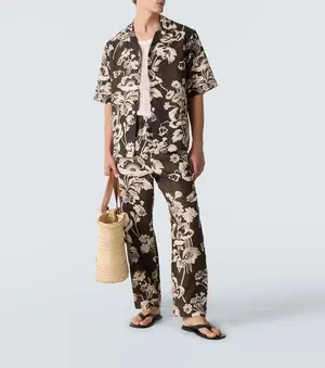 Commas Floral Linen Bowling Shirt - Black