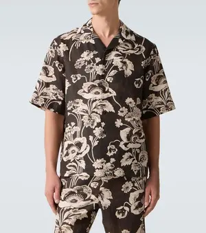 Commas Floral Linen Bowling Shirt - Black