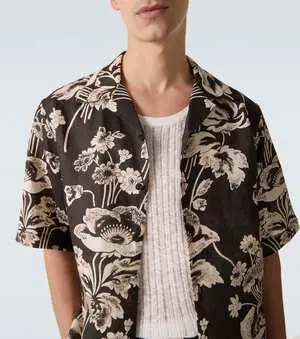 Commas Floral Linen Bowling Shirt - Black