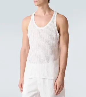 Commas Pointelle Cotton And Linen Tank Top - White