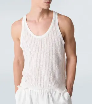 Commas Pointelle Cotton And Linen Tank Top - White