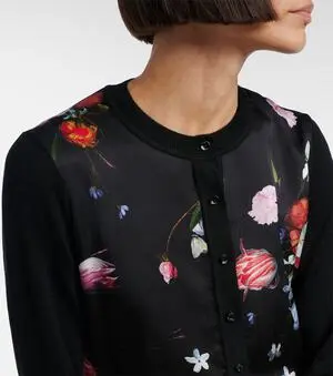 Erdem Floral Printed Cropped Wool Cardigan - Black