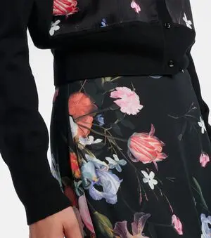 Erdem Floral Printed Cropped Wool Cardigan - Black
