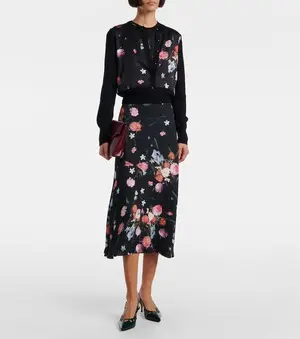 Erdem Floral Printed Cropped Wool Cardigan - Black
