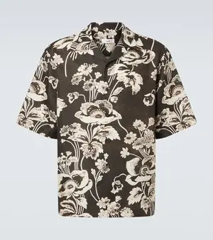 Commas Floral Linen Bowling Shirt Black