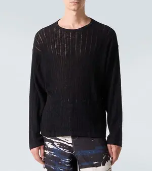 Commas Pointelle Cotton And Linen Sweater - Black