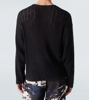 Commas Pointelle Cotton And Linen Sweater - Black