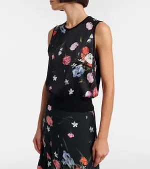 Erdem Floral Printed Wool Blend Top