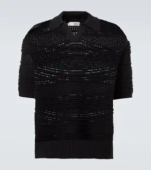 Commas Crochet Cotton-blend Polo Shirt - Black