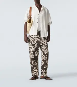 Commas Name Floral Linen Straight Pants