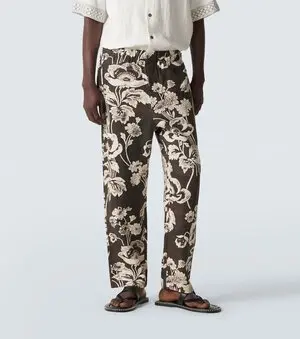 Commas Name Floral Linen Straight Pants
