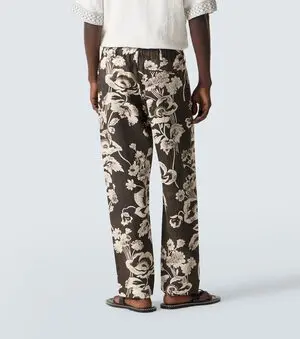 Commas Name Floral Linen Straight Pants