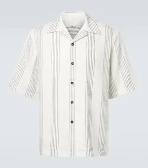 Commas Textured Striped Cotton Bowling Shirt