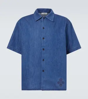 Commas Embroidered Oversized Cotton-blend Denim Bowling Shirt - Blue
