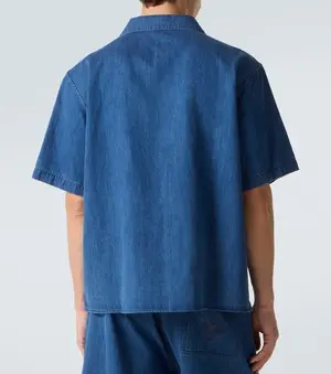Commas Embroidered Oversized Cotton-blend Denim Bowling Shirt