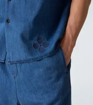 Commas Embroidered Oversized Cotton-blend Denim Bowling Shirt
