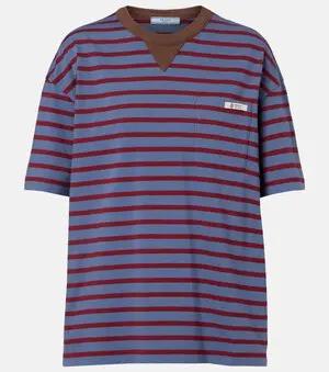 Prada Striped Cotton Jersey T-shirt - Blue