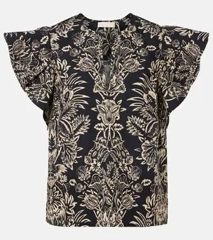 Ulla Johnson Severine Printed Cotton Poplin Top - Black