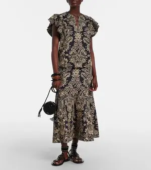 Ulla Johnson Clarisse Printed Cotton Poplin Midi Skirt