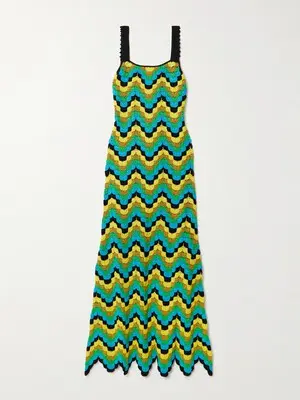 Escvdo Marea Scalloped Crocheted Cotton Maxi Dress - Green