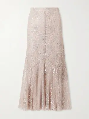 Erdem Metallic Lace Paneled Midi Skirt