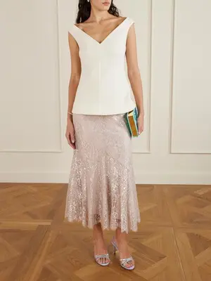 Erdem Metallic Lace Paneled Midi Skirt