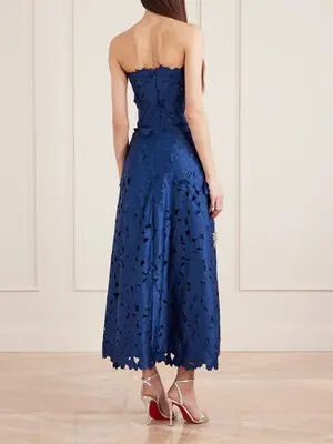 Costarellos Strapless Crystal-embellished Lace Midi Dress