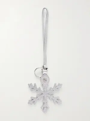 Gucci Crystal-embellished Leather Bag Charm - Silver