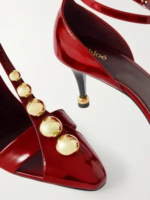 Chloé Cleiat Embellished Patent-leather Pumps - Red