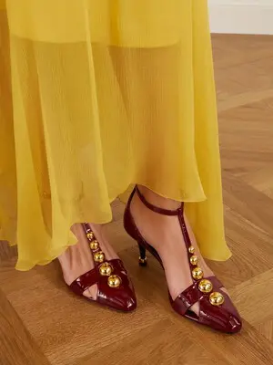 Chloé Cleiat Embellished Patent-leather Pumps - Red