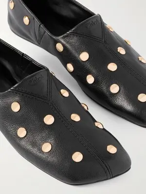 Chloé Rita Embellished Leather Ballet Flats - Black