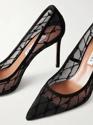 AQUAZZURA 85 Suede-trimmed Flocked Mesh Pumps