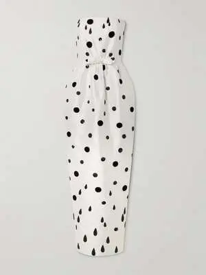 Bernadette Lenette Strapless Embellished Polka-dot Taffeta Gown - White