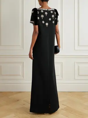 Carolina Herrera Embellished Velvet-trimmed Crepe Gown - Black