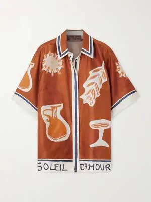 ALEMAIS Soleil D'Amour Printed Silk-Twill Shirt Brick