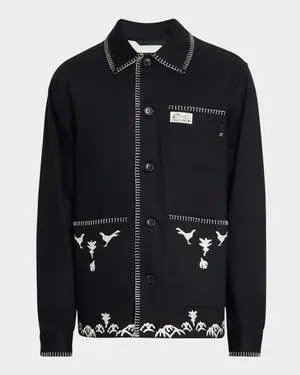 Scotch & Soda Embroidered Cotton-blend Worker Jacket - Anthracite