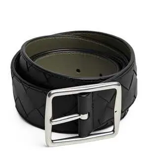 Bottega Veneta Leather Reverso Belt - Grey