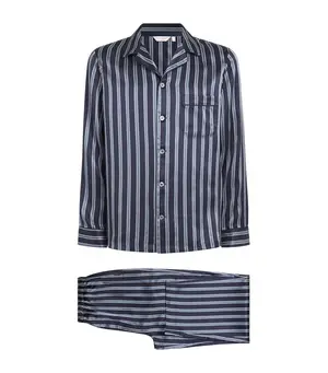 Derek Rose Silk Stripe Brindisi Pyjama Set - Navy