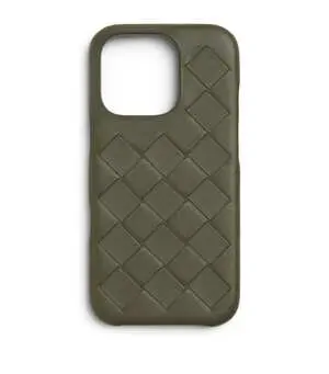Bottega Veneta Leather Intrecciato Iphone 16 Pro Case - Green